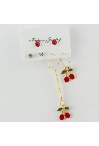 Angel Of Life 6'lı Kiraz Figürlü Mineli Halka Küpe