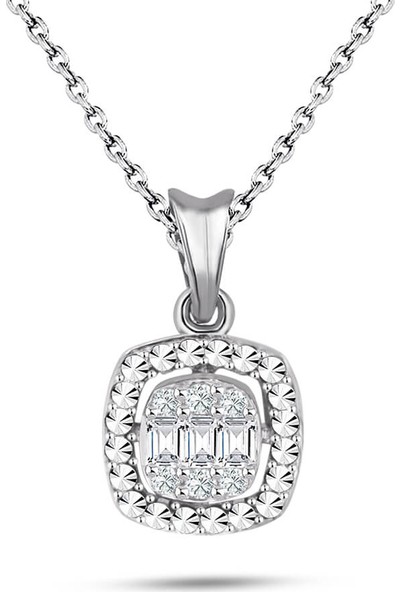 Lilarote 0.08 Ct Baget Kare Tektaş Kolye