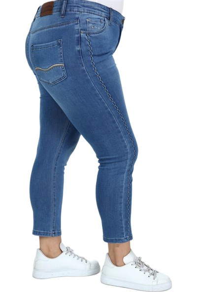 Hanezza Büyük Beden Bilek Boy Yan Detay Kot Pantolon