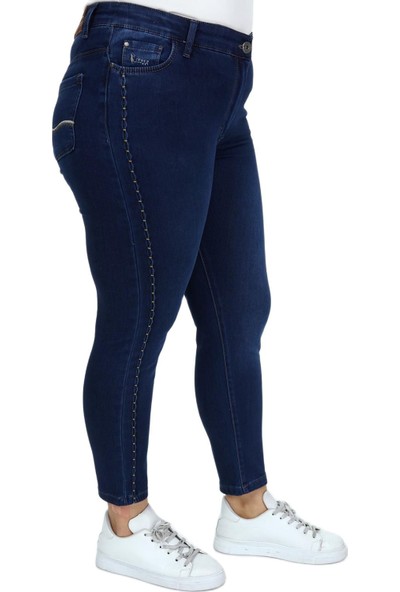 Hanezza Büyük Beden Bilek Boy Yan Detay Kot Pantolon