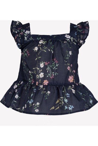 OZMOZ Çiçek Desenli Kız Çocuk Bluz - Lacivert