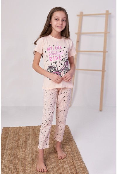 Zepkids Kız Çocuk Pijama Takımı Bisiklet Baskılı 4-12 Yaş