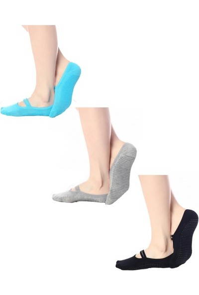 Unlimited Legwear Yoga Pilates Ev Çorabı Tabanı Kaydırmaz Silikon Kaplı Babet Çorap (Gri/siyah/mavi- 3lü Paket)