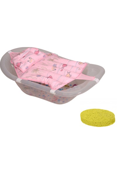 Safemom Desenli Köpüklü Küvet Filesi Pembe + Doğal Banyo Süngeri - Sarı