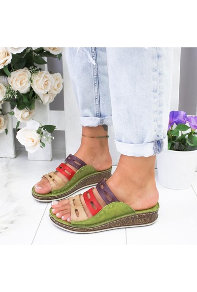 Hakiki Deri Joelle Yeşil Comfort Lazer Kesim Terlik Hakiki Deri Joelle Yeşil Comfort Lazer Kesim Terlik