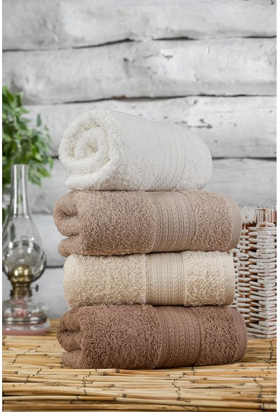 Özenev Vesty 50X85 cm 4'lü Yüz Havlusu Kahve Krem Tonları