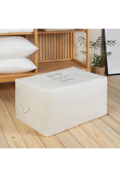 Ocean Home Büyük Boy Gri Çizgili Home Sweet Home Baskılı Hurç // 64X41X35 Ocean Home Büyük Boy Gri Çizgili Home Sweet Home Baskılı Hurç // 64X41X35