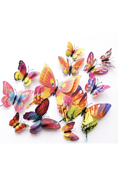Sheker Home 3 Boyutlu Magnet&sticker Çift Kanatlı Pvc Kelebek 12 Adet - Colorful Sheker Home 3 Boyutlu Magnet&sticker Çift Kanatlı Pvc Kelebek 12 Adet - Colorful