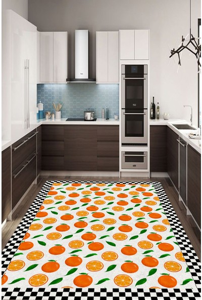 Cappio Portakal Dama Desenli Yuvarlak Mutfak Halısı - CP902-Y