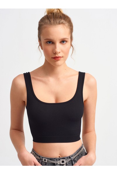 Dilvin 3540 Askılı Crop Top-Siyah