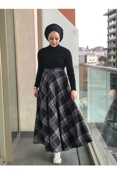 Rana Butik Lacivert Ekose Mevlana Etek Rana Butik Lacivert Ekose Mevlana Etek