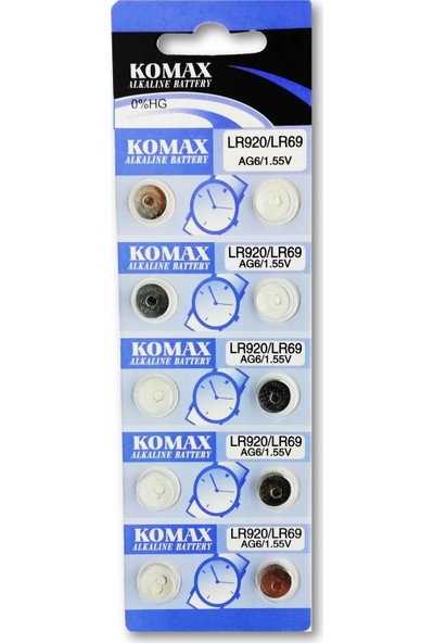 Komax Alkalin Pil - Ag6 / LR920 Düğme Pil 1,55V - 10'lu Paket Komax Alkalin Pil - Ag6 / LR920 Düğme Pil 1,55V - 10'lu Paket