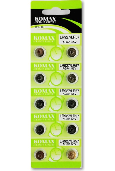 Komax Alkalin Pil - Ag7 / LR927 Düğme Pil 1,55V - 10'lu Paket Komax Alkalin Pil - Ag7 / LR927 Düğme Pil 1,55V - 10'lu Paket