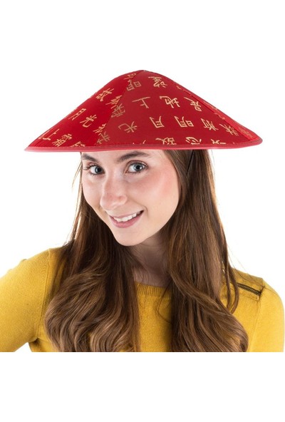 Pandoli Kırmızı Renk Asian Çinli Parti Şapkası Keçe