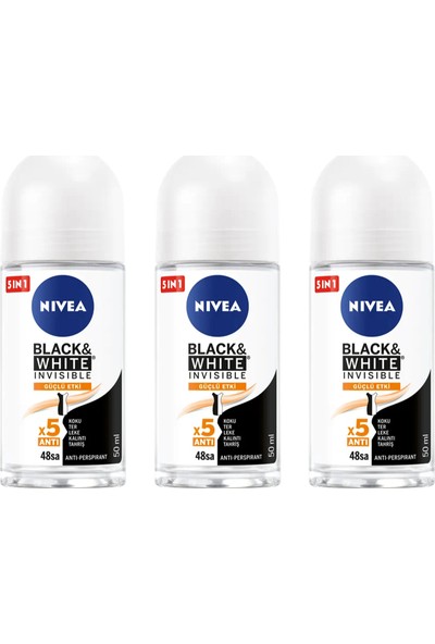 Nivea Black White Invisible Güçlü Etki Kadın Roll-On 50 ml 3 Adet Nivea Black White Invisible Güçlü Etki Kadın Roll-On 50 ml 3 Adet