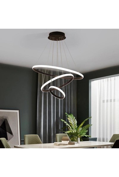 Sinem Avize Albert Siyah 3'lü Üçlü Beyaz Ledli Avize