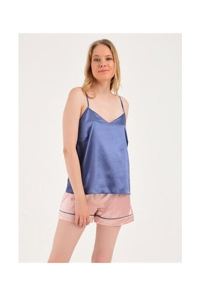 Magic Form 16576 Saten Biyeli Şort Takım Pijama - Indigo Magic Form 16576 Saten Biyeli Şort Takım Pijama - Indigo