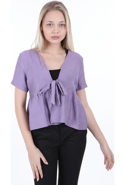 Disentis Modest Önden Bağlamalı Yarım Kollu Lila Rengi Bolero