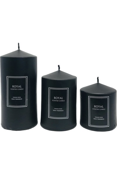 Royal Süper Set Siyah Silindir Mum Pudra Kokulu 6 Çap Boylar 6 x 9 x 12 cm