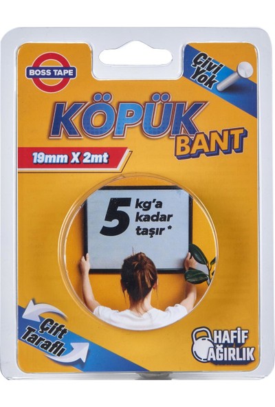 Boss Tape Çift Taraflı Köpük Montaj Bandı 19 mm x 2 M