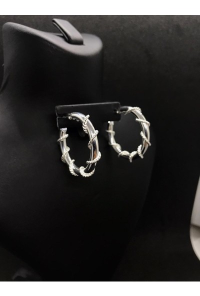 Gülüş Gümüş Ip Desenli Halka Küpe - 25 Mm.