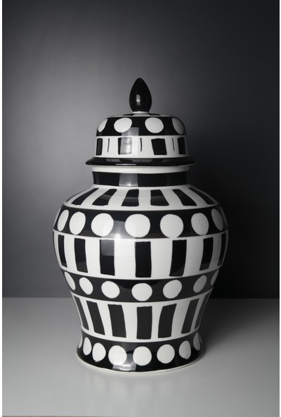 Ambiente Beyaz Seramik Siyah Desenli Büyük Küp 40 cm Ambiente Beyaz Seramik Siyah Desenli Büyük Küp 40 cm