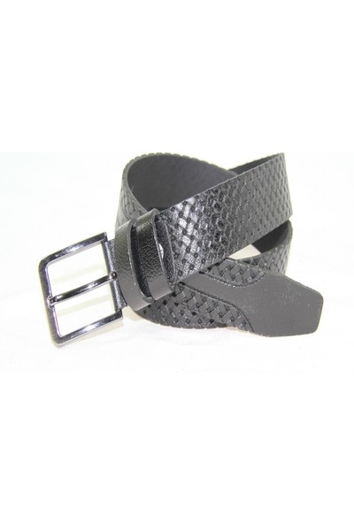 Ysk Derimine Deri 3,5cm Tek Kat Çizgi Desenli Erkek Kemer