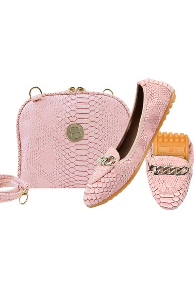 Rollbab Powder Pinky Elegance Kadın Katlanabilir Babet Ayakkabı Çanta Set Rollbab Powder Pinky Elegance Kadın Katlanabilir Babet Ayakkabı Çanta Set