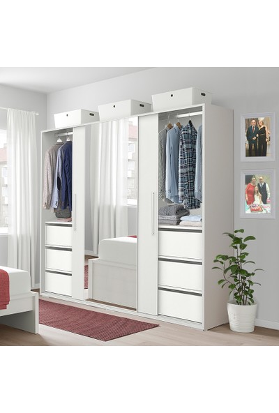 Dekorex SRG-208-6-BEYAZ-SÜRGÜ Altı Çekmeceli Aynalı Gardırop