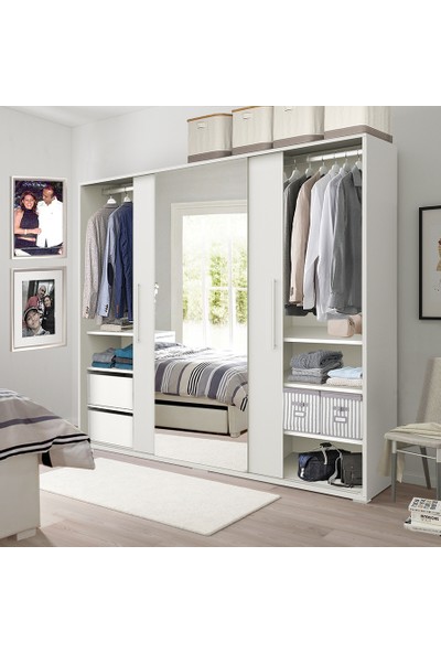 Dekorex SRG-208-2-BEYAZ-SÜRGÜLÜ Iki Çekmeceli Aynalı Gardırop Dekorex SRG-208-2-BEYAZ-SÜRGÜLÜ Iki Çekmeceli Aynalı Gardırop