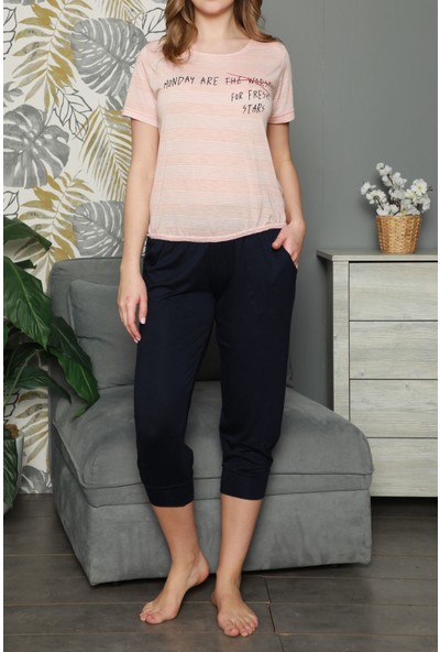 Nicoletta Pembe Kadın Pijama Takımı Kısa Kollu Cepli Pamuk