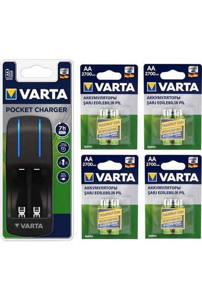 Varta Pocket 4lü Şarj Cihazı + 8*2700 Mah Aa Şarj Edilebilir Pil Varta Pocket 4lü Şarj Cihazı + 8*2700 Mah Aa Şarj Edilebilir Pil