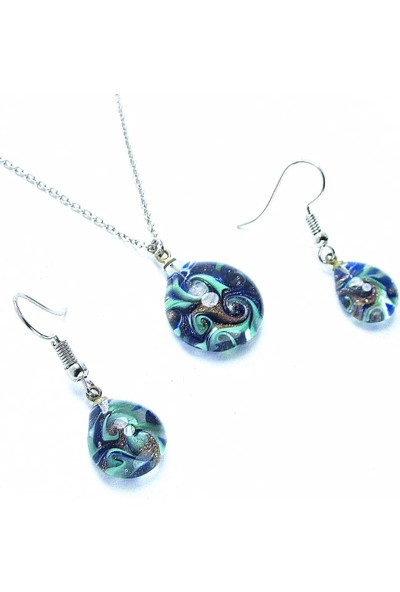 Lila Hediyelik Eşya El Yapımı Cam Kolye Küpe Ikili Set 1109