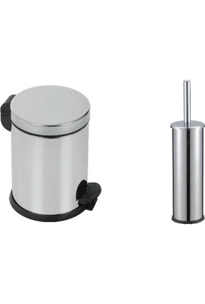 Duxxa Mikro Pedallı 3lt Çöp Kovası + Duxxa Mikro Wc Fırçalık 430 Paslanmaz