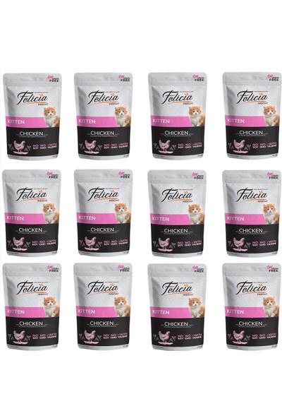 Felicia Tahılsız Tavuklu Yavru Kedi Yaş Maması 85 gr x 12 Adet Felicia Tahılsız Tavuklu Yavru Kedi Yaş Maması 85 gr x 12 Adet