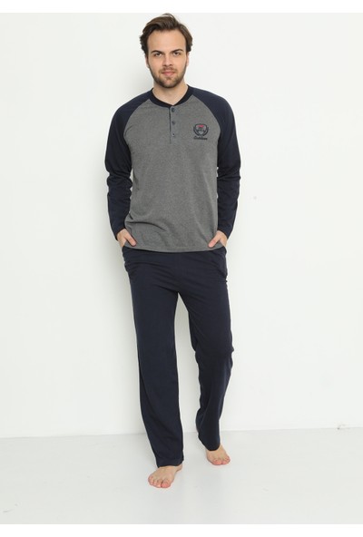 AKASYA Erkek Uzun Kollu Cepli ve Yaka Düğmeli Süprem Pijama Takımı 01737