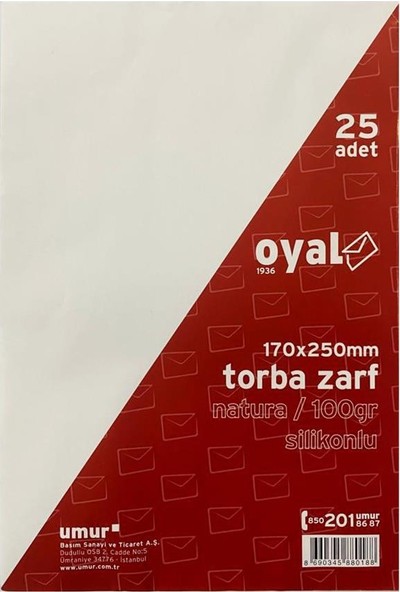 Oyal Torba Zarf Silikonlu Formula 100 gr 17 x 25 cm 25'li Oyal Torba Zarf Silikonlu Formula 100 gr 17 x 25 cm 25'li