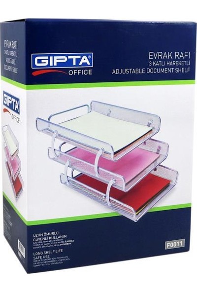 Gıpta 3'lü Metal Hareketli Evrak Rafı Gümüş F0011