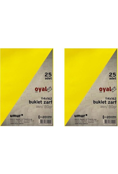 Oyal Buklet Zarf Sarı 80 gr Silikonlu 11 4 x 16 2 - 2'li Oyal Buklet Zarf Sarı 80 gr Silikonlu 11 4 x 16 2 - 2'li