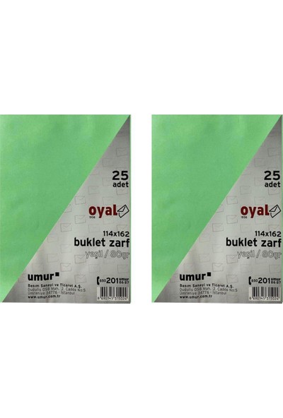 Oyal Buklet Zarf Yeşil 80 gr Silikonlu 11 4 x 16 2 - 2'li Oyal Buklet Zarf Yeşil 80 gr Silikonlu 11 4 x 16 2 - 2'li