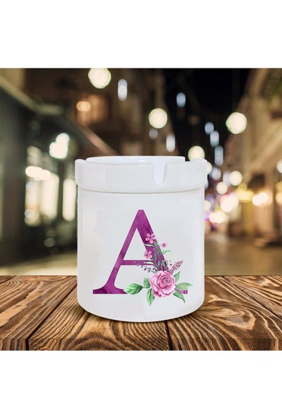 Kumbara Hediyelik Mor Renkli A Harfi Baskılı Seramik Küllük