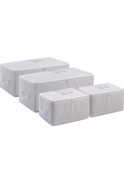 Ocean Home 4'lü Gri Çizgili Baskılı Hurç Set