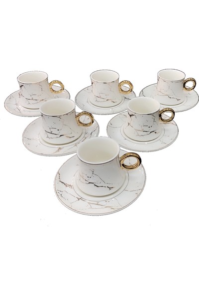 Furkan Beyaz Mermer Desenli Porselen Kahve Fincan Takımı Yeni FKR-4016 Furkan Beyaz Mermer Desenli Porselen Kahve Fincan Takımı Yeni FKR-4016