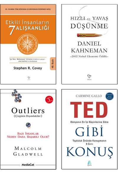 Etkili Insanların 7 Alışkanlığı + Hızlı ve Yavaş Düşünme + Outliers (Çizginin Dışındakiler) + Ted Gibi Konuş - 4 Kitap Set Etkili Insanların 7 Alışkanlığı + Hızlı ve Yavaş Düşünme + Outliers (Çizginin Dışındakiler) + Ted Gibi Konuş - 4 Kitap Set