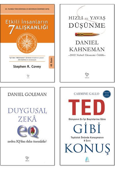 Etkili Insanların 7 Alışkanlığı + Hızlı ve Yavaş Düşünme + Duygusal Zeka Neden Iq'dan Daha Önemlidir? + Ted Gibi Konuş - 4 Kitap Set Etkili Insanların 7 Alışkanlığı + Hızlı ve Yavaş Düşünme + Duygusal Zeka Neden Iq'dan Daha Önemlidir? + Ted Gibi Konuş - 4 Kitap Set