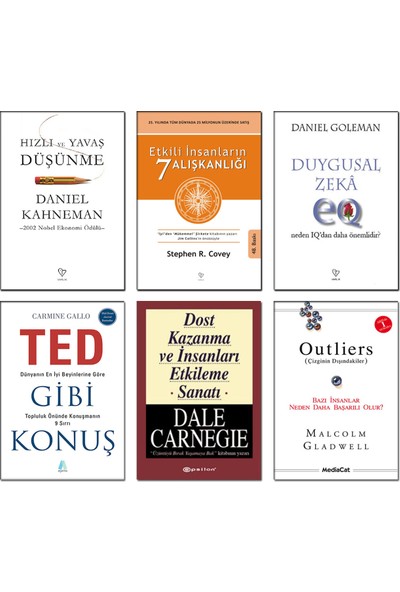 Etkili Insanların 7 Alışkanlığı + Hızlı ve Yavaş Düşünme + Duygusal Zeka Neden Iq'dan Daha Önemlidir? + Ted Gibi Konuş + Outliers + Dost Kazanma ve Insanları Etkileme Sanatı - 6 Kitap Set Etkili Insanların 7 Alışkanlığı + Hızlı ve Yavaş Düşünme + Duygusal Zeka Neden Iq'dan Daha Önemlidir? + Ted Gibi Konuş + Outliers + Dost Kazanma ve Insanları Etkileme Sanatı - 6 Kitap Set