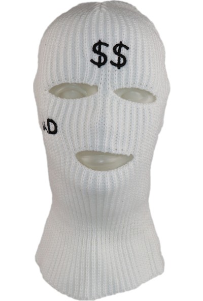 Zirve Şapka Beyaz Nakışlı 3 Gözlü Kar Maskesi