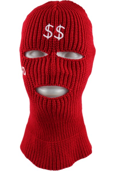 Zirve Şapka Kışlık 3 Gözlü Kırmızı Nakışlı Kar Maskesi