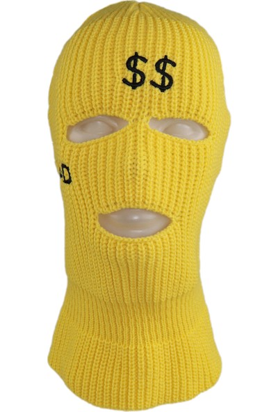Zirve Şapka Sarı 3 Gözlü Nakışlı Kar Maskesi