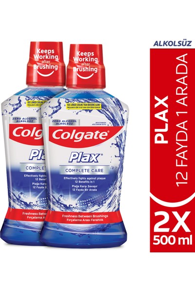 Colgate Plax Complete Care 12 Fayda 1 Arada Alkolsüz Ağız Bakım Suyu 500 ml x 2 Adet Colgate Plax Complete Care 12 Fayda 1 Arada Alkolsüz Ağız Bakım Suyu 500 ml x 2 Adet
